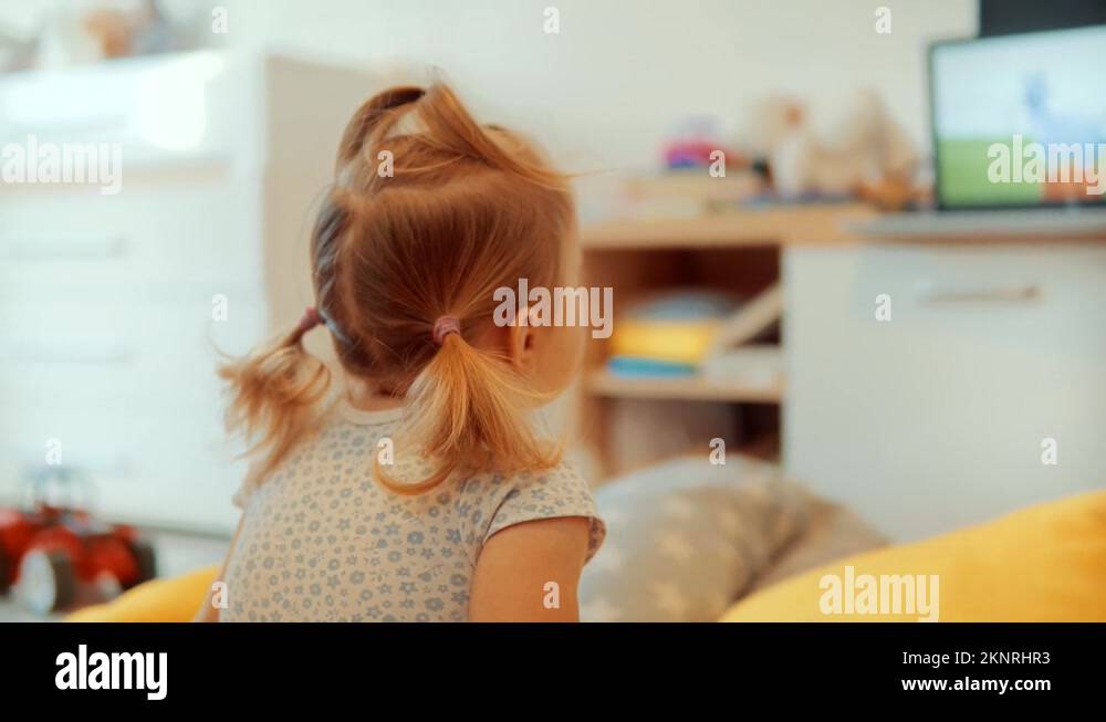 Happy Cute Little Kid Watching Cartoon. Child On Happy Time Cartoon ...