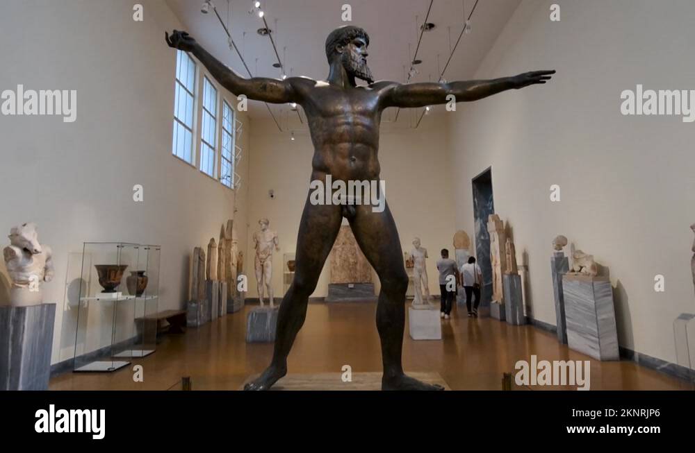 Classical ancient Greek bronze statue of Zeus or Poseidon, circa 450 BC ...