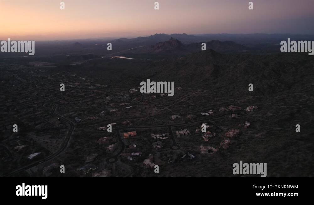 Rural Arizona Neighborhoods Twilight Aerial with Red Mountain Stock ...