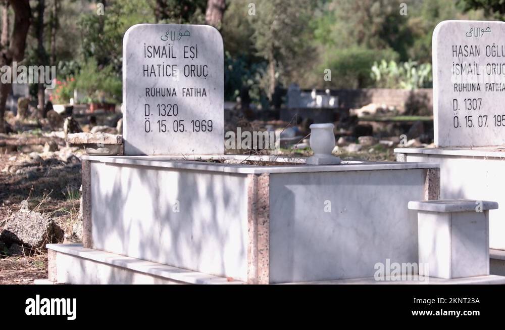 Graves and headstones at Muslim cemetery. Graveyard tombstones in ...