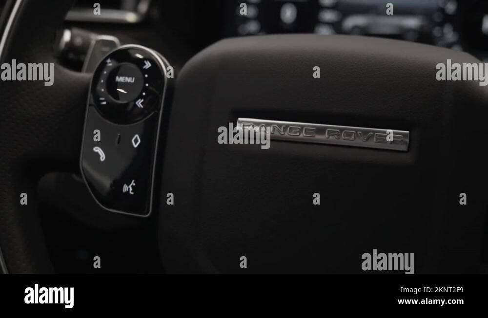steering wheel in modern car land rover velar, luxury car, range rover ...