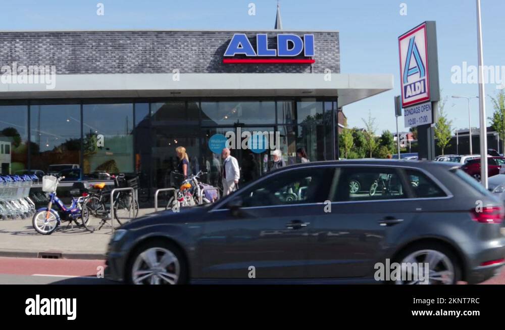 Exterior of Aldi supermarket food grocery shop with bike rack Stock ...