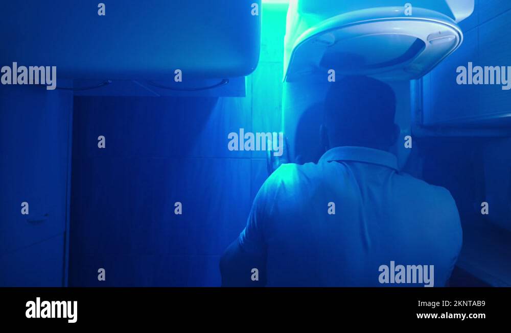 Drunk Man Vomits into Toilet After Night Party. Sickness Guy at home ...