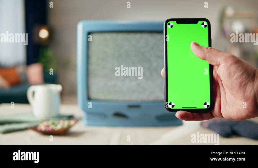 Old television with grey blank screen on home background living room ...