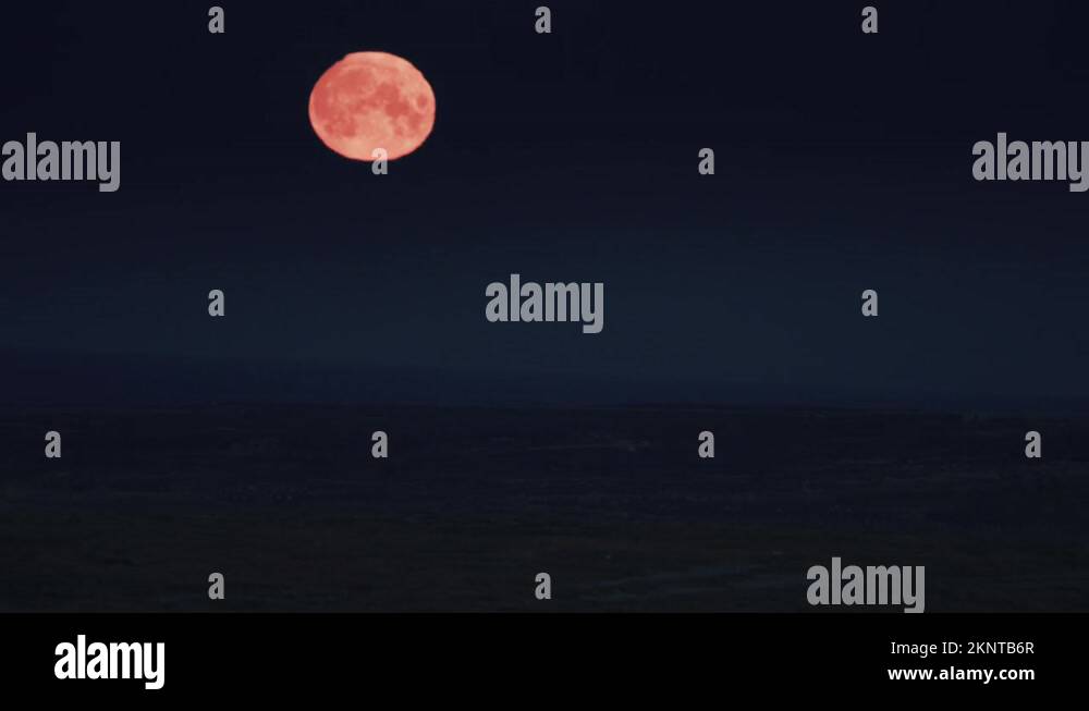 The full red moon moves on the dark night sky. Timelapse video Stock ...
