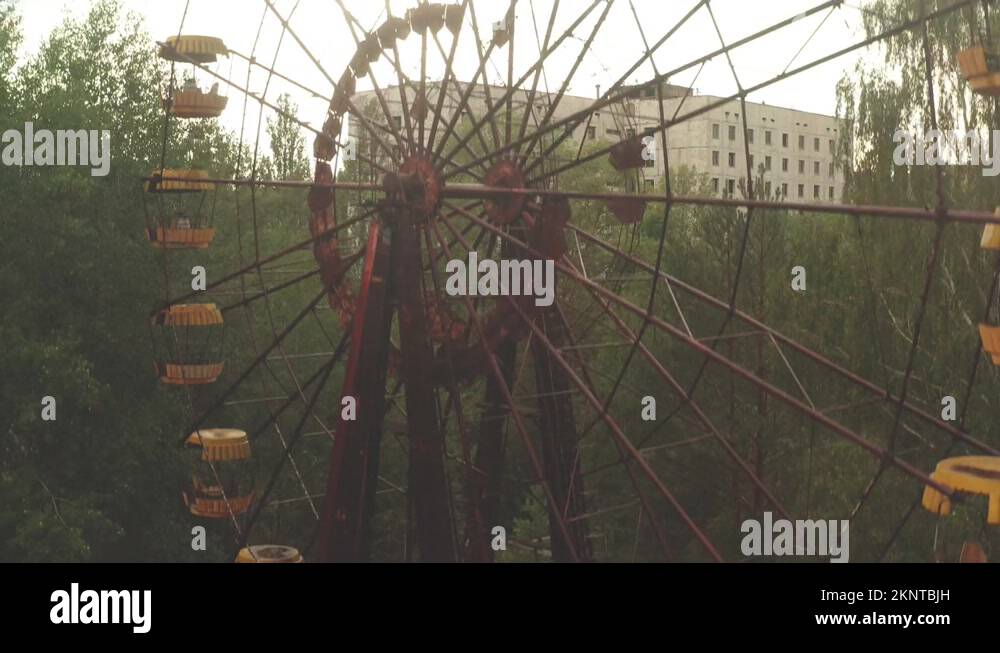 Flying At Abandoned Pripyat Ghost Town In Chernobyl Exclusion Zone The