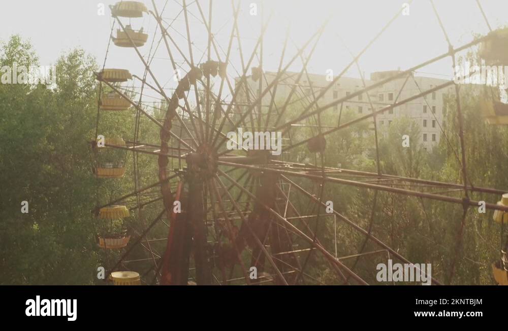 Flying At Abandoned Pripyat Ghost Town At Chernobyl Exclusion Zone The