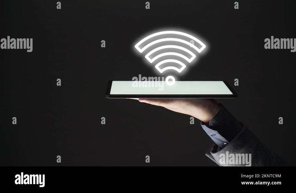 concept of wifi networks. business person shows the wifi network ...