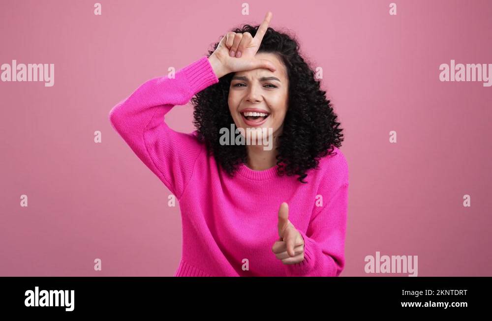 Lady point finger lose misfortune symbol isolated pastel color ...