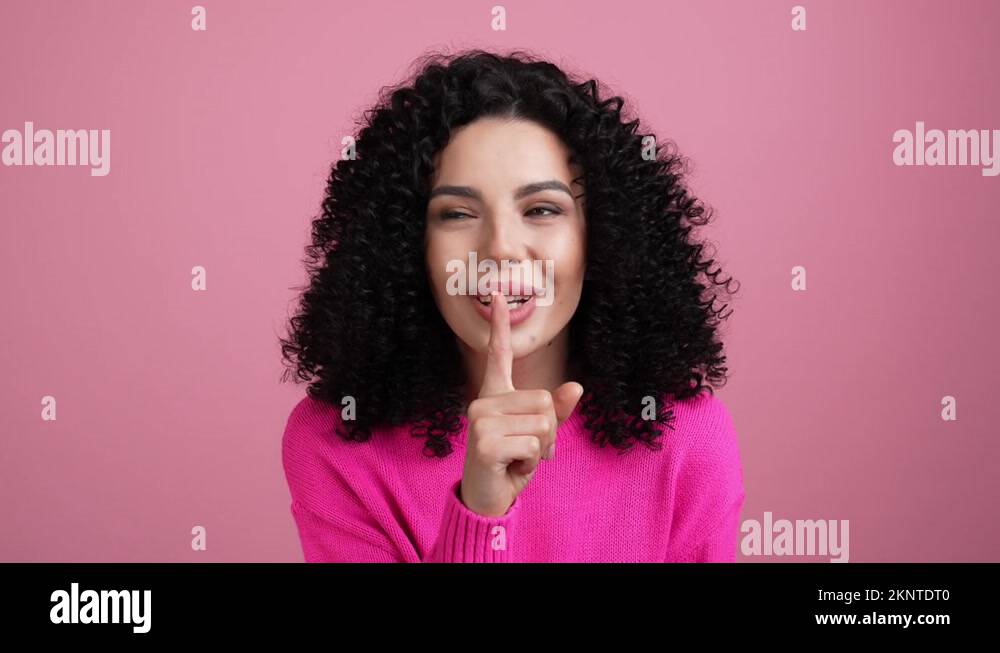 Positive lady ask not tell rumor isolated pastel color background Stock ...