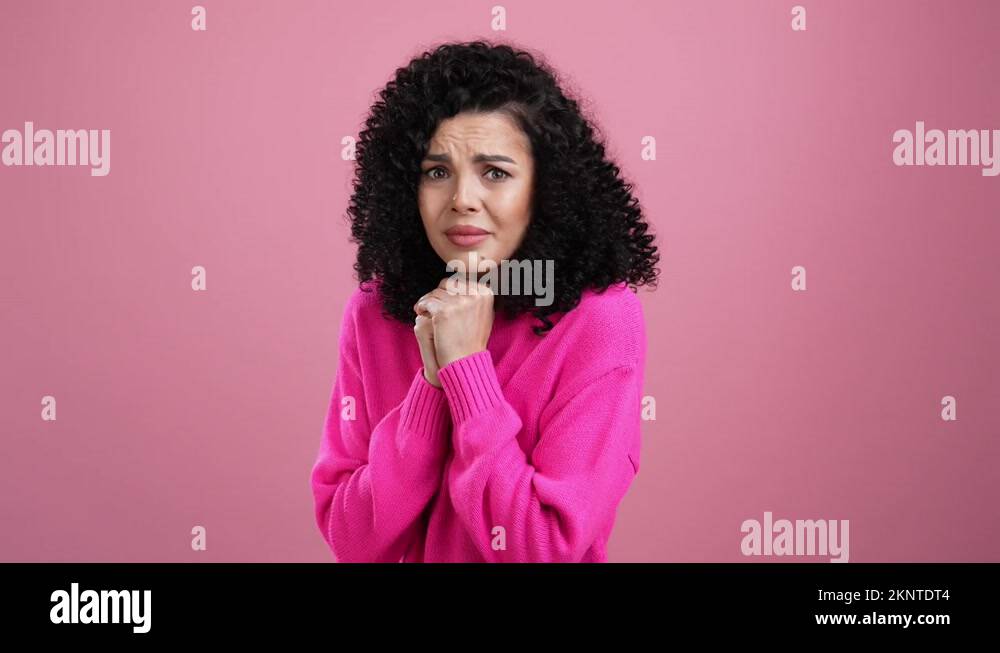 Lady feel phobia stress trouble isolated pastel color background Stock ...