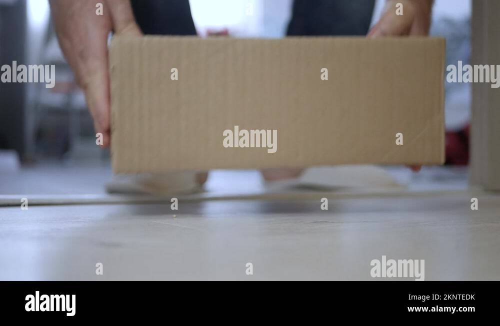 Putting a Postal Package in Front of the Door, Waiting the Postal ...