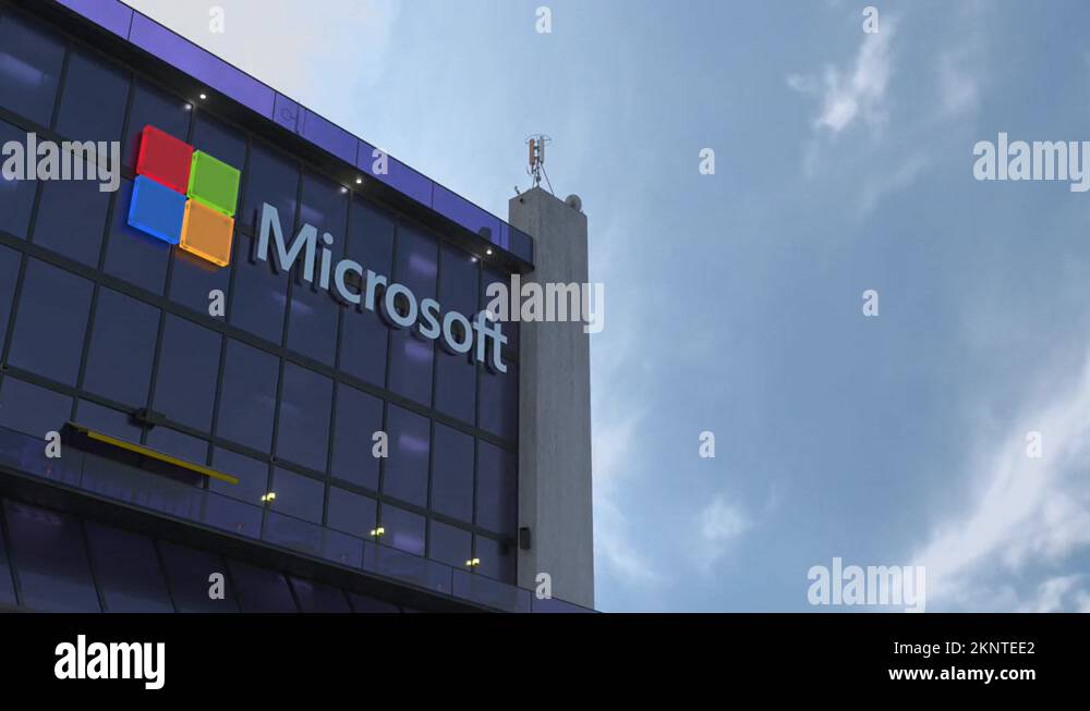 3D CGI Hyperlapse Animation of Microsoft Logo on Corporate Building ...