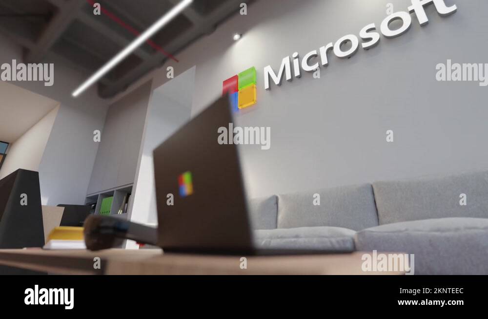 3D CGI Hyperlapse Animation of Microsoft Logo in Corporate Office ...