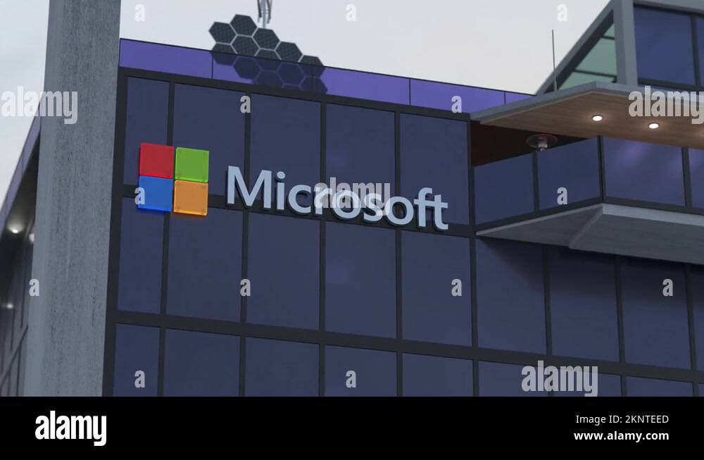 3D CGI Hyperlapse Animation of Microsoft Logo on Corporate Building ...