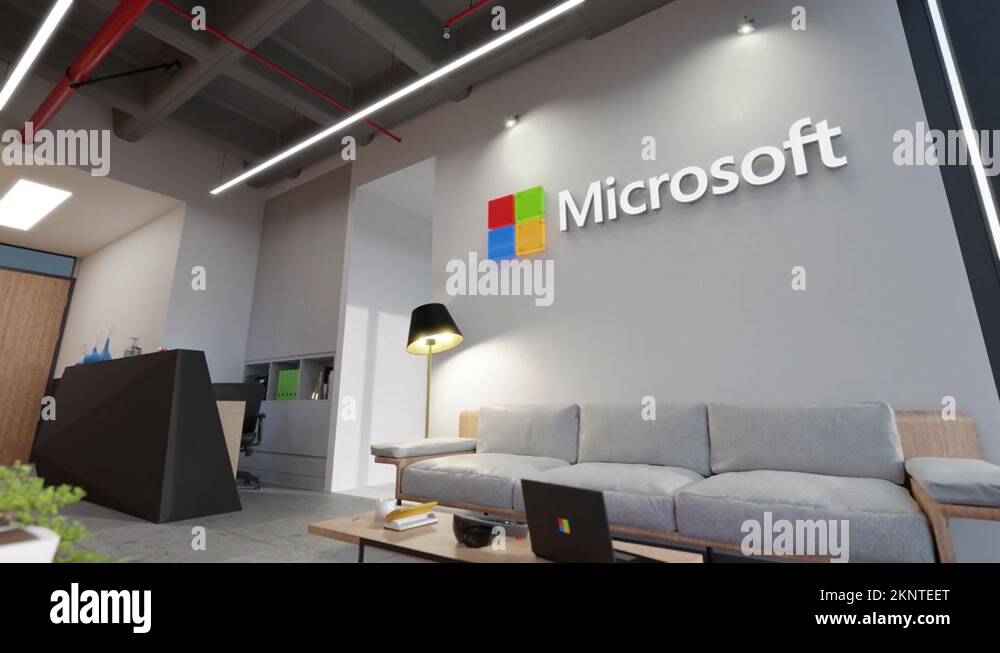 3D CGI Hyperlapse Animation of Microsoft Logo in Corporate Office ...