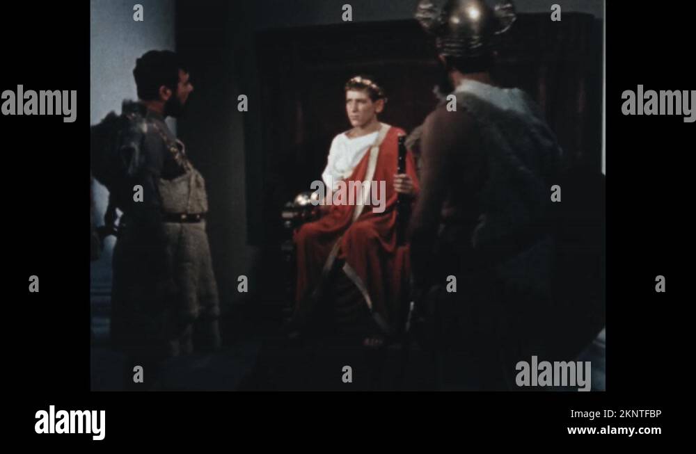 1960s: Roman governor stands with orb and scepter. Medieval soldiers ...