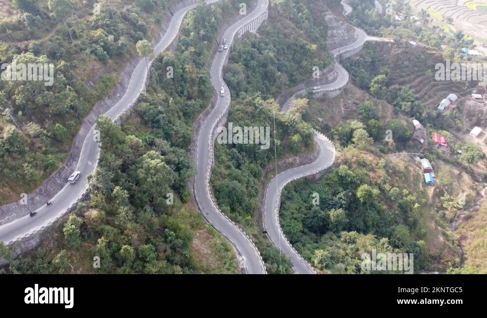 An aerial view of traffic on the BP Highway, Bardibas Highway, showing ...