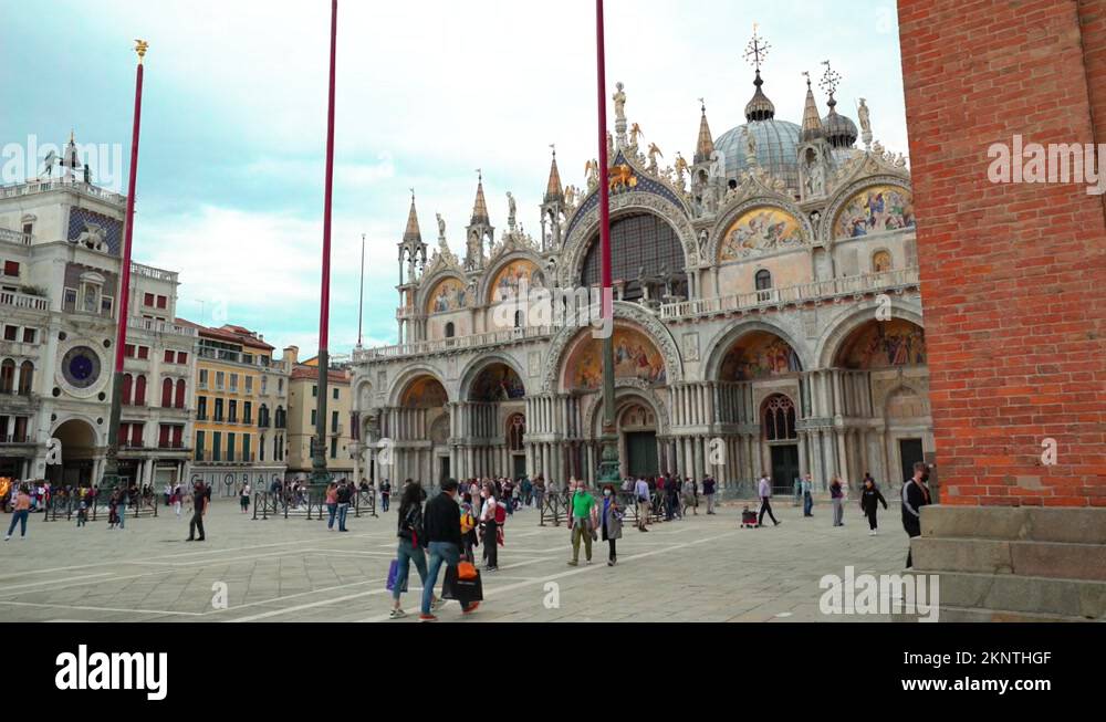 Venice main square with famous san marco cathedral basilica. Pedestrian ...