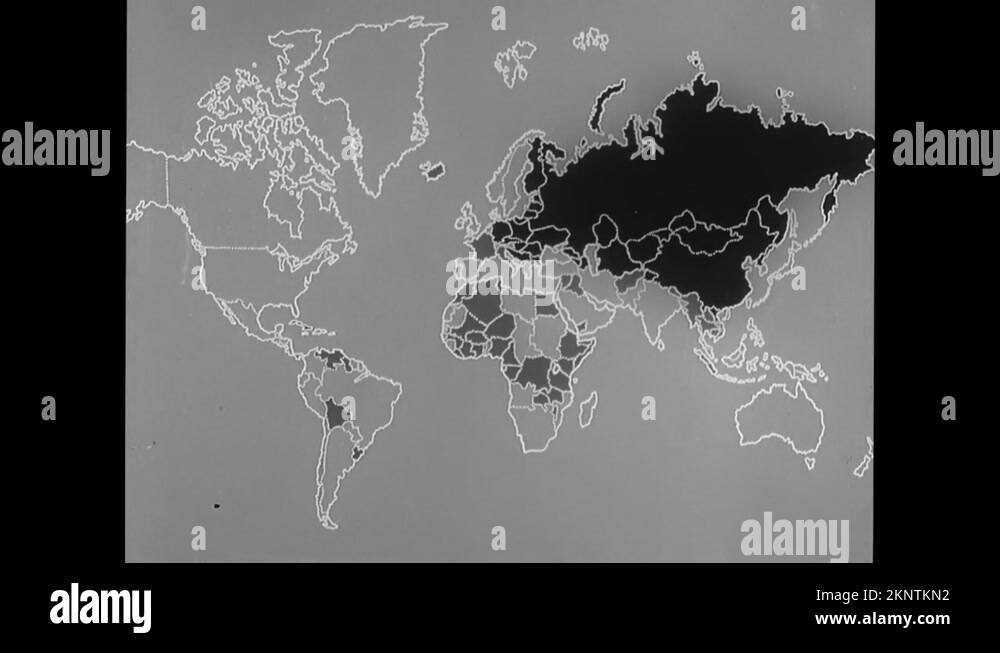 1960s: Map of the world: shading indicating communist countries, gray ...