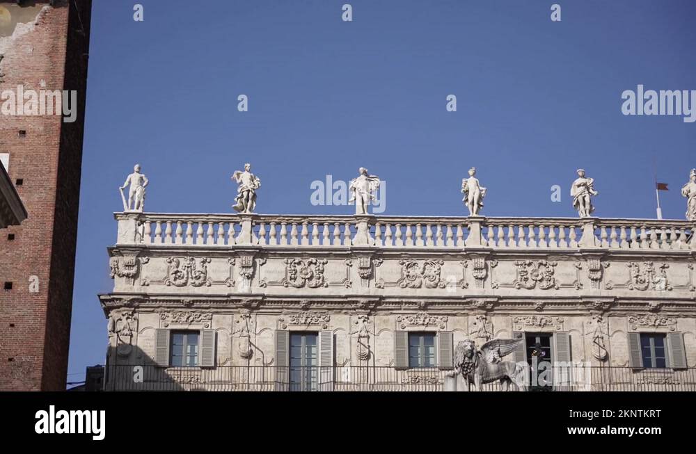 Piazza dei Signori Famous square in Verona with the statue of Dante ...