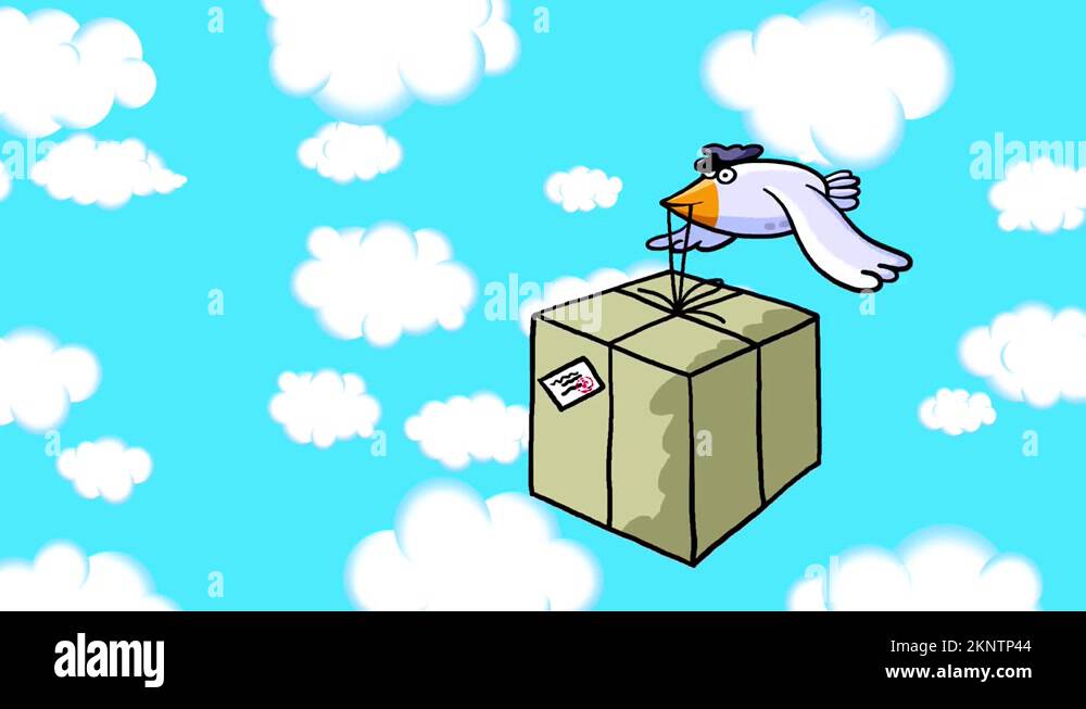 Cartoon carrier pigeon flying with big pack Stock Video Footage - Alamy