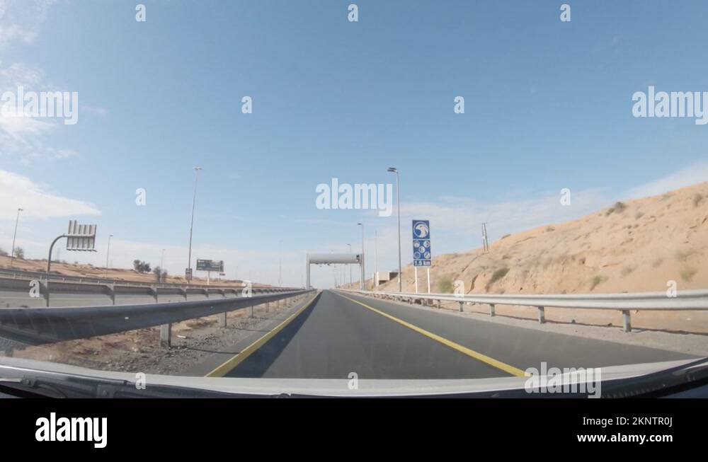 Road control, middle eastern road trip, first-person view in a moving ...
