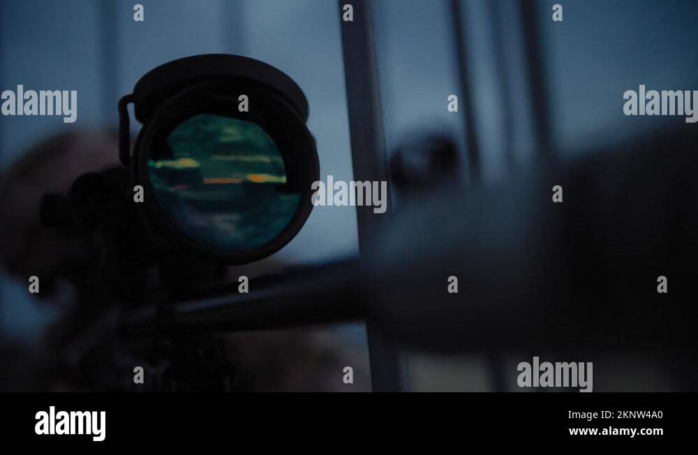 Armed special forces soldier with sniper rifle with night vision scope ...