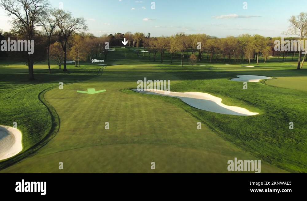 Golf course par 4 hole with meter labels. Motion graphic illustration ...