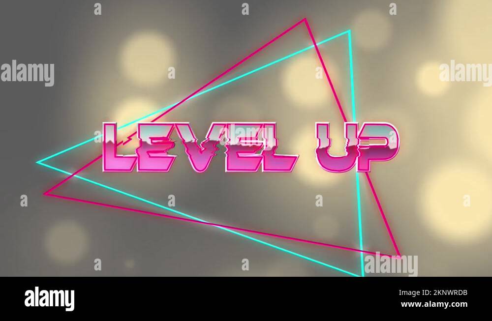 Animation of level up text over light spots on black background Stock ...
