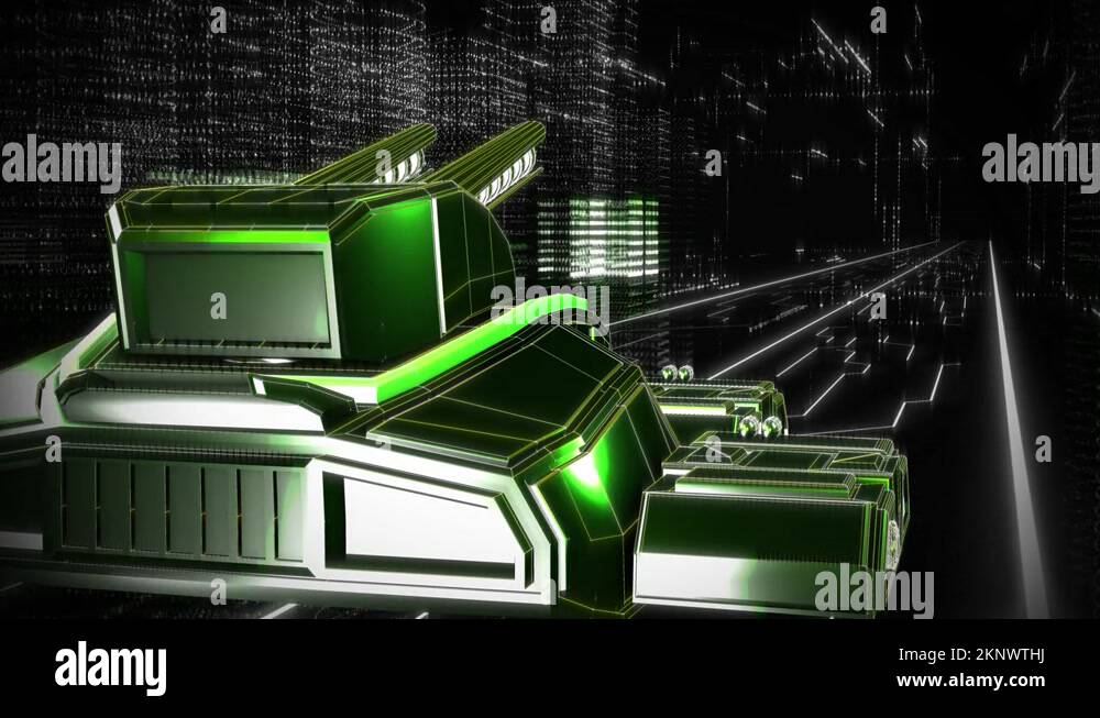 Innovative military tank is driving inside of the future computer ...