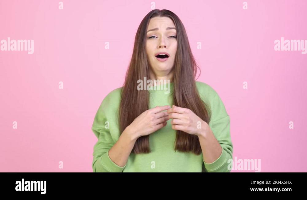 Lady feel unhealthy sneeze influenza isolated pastel color background ...