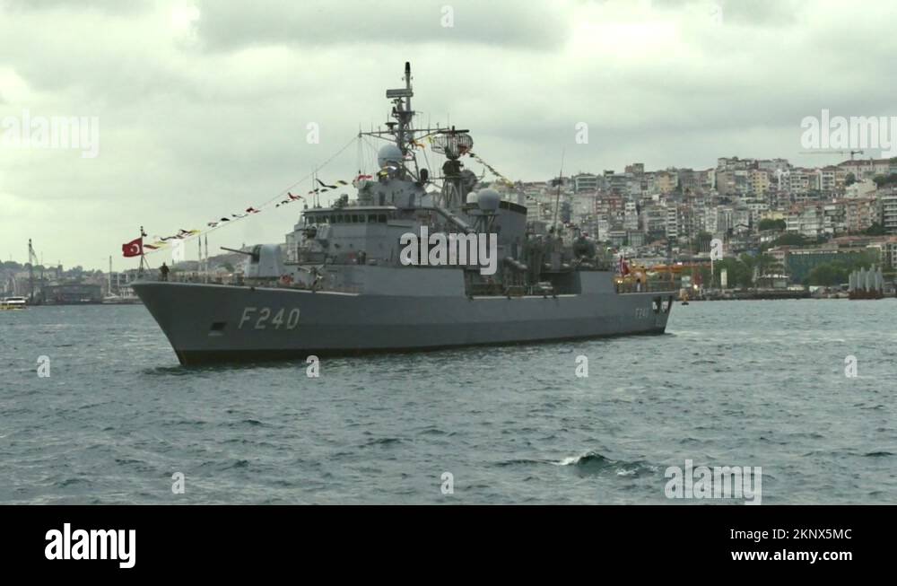 Warship. A large Turkish warship anchored in the Bosphorus Stock Video ...