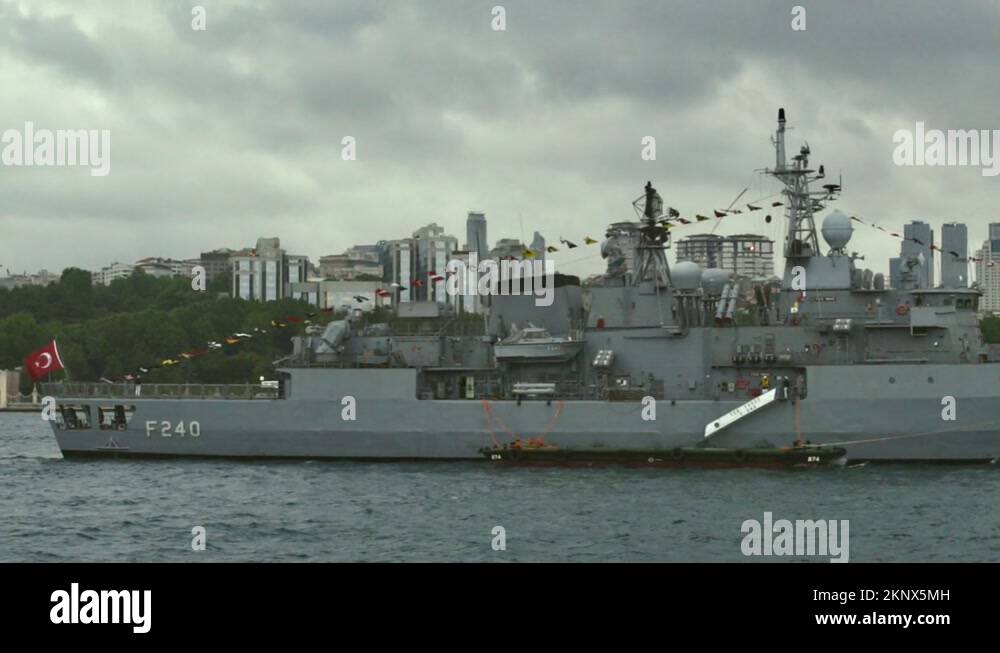 Warship. A large Turkish warship anchored in the Bosphorus Stock Video ...