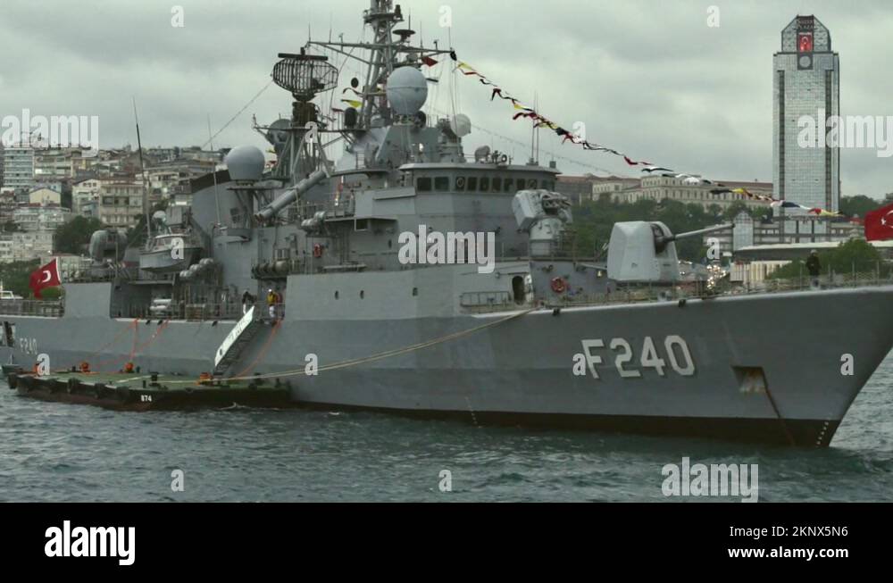 Warship. A large Turkish warship anchored in the Bosphorus Stock Video ...