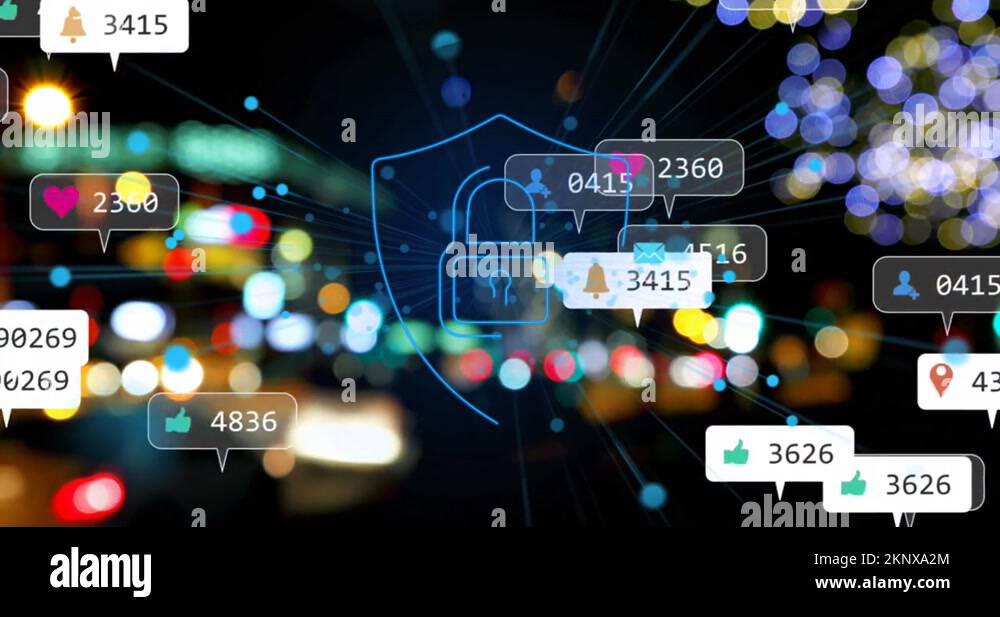 Video of social media icons and padlock over blurred lights Stock Video ...