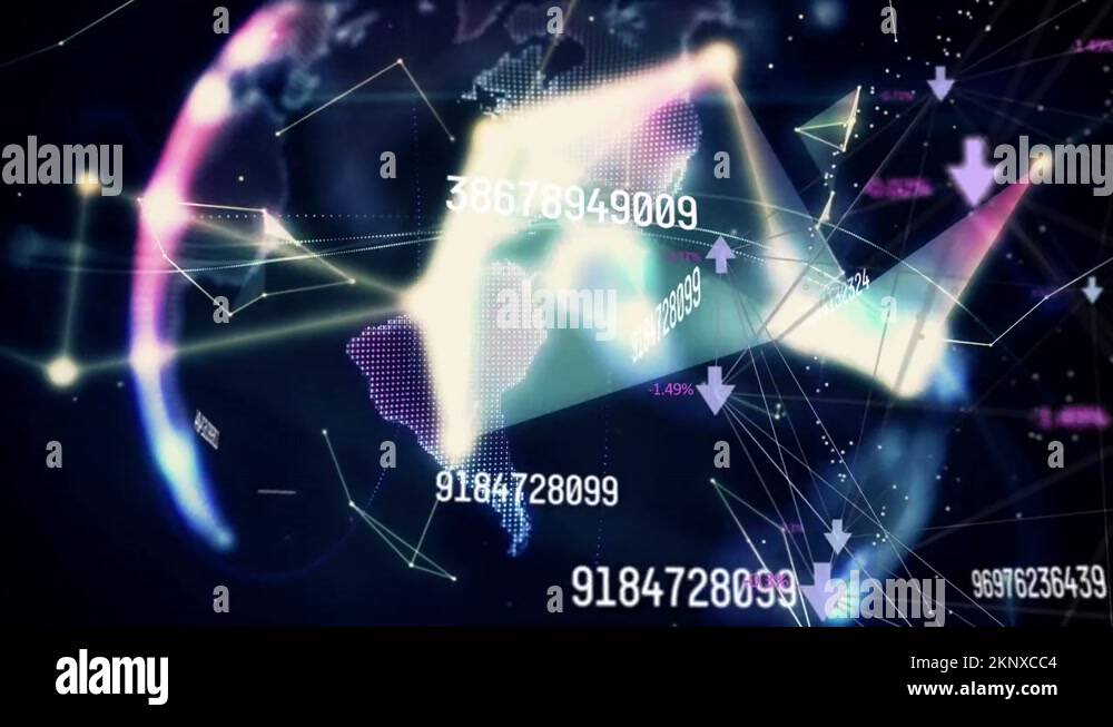 Multiple changing numbers over plexus networks spinning against blue background Stock Video ...