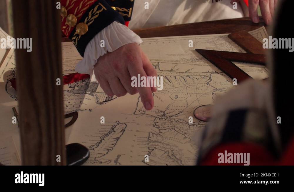 18th Century / Napoleonic Generals discuss and plan an attack with map ...