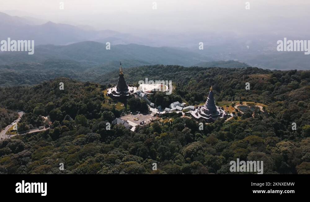 Beautiful high temples built on the highest mountain in Thailand called ...