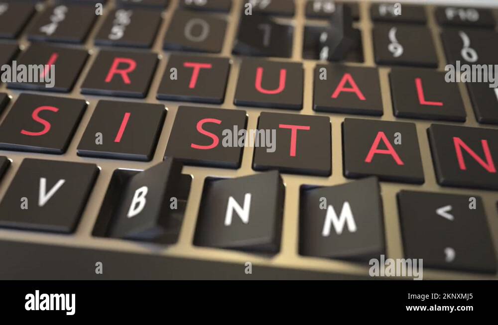 VIRTUAL ASSISTANT text being revealed with flipping keys of computer ...