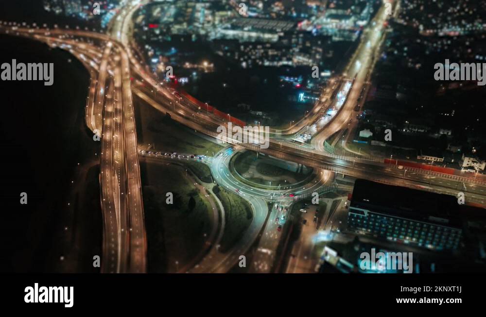 Drone hyperlapse car traffic roundabout junction highway intersection ...