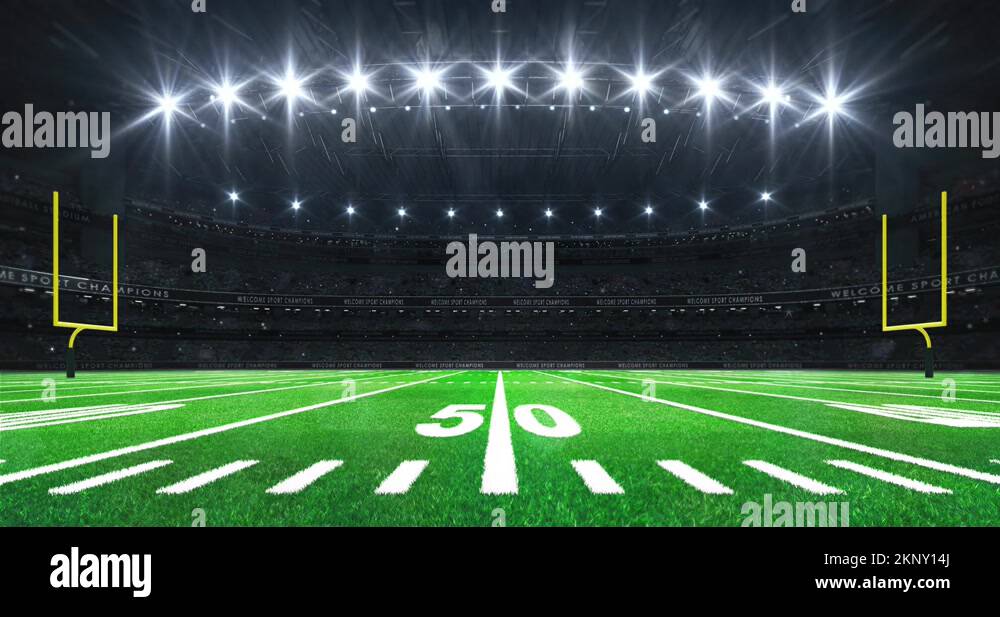 American football stadium with yellow goal posts on sides Stock Video ...