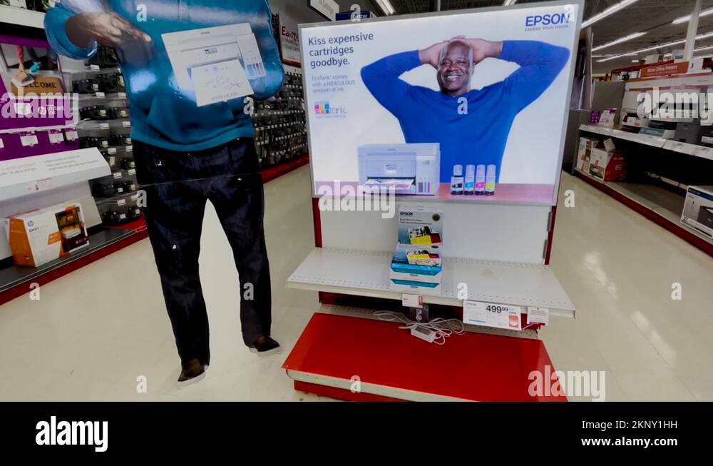 Staples office supply retail store interior epson display with Shaq ...