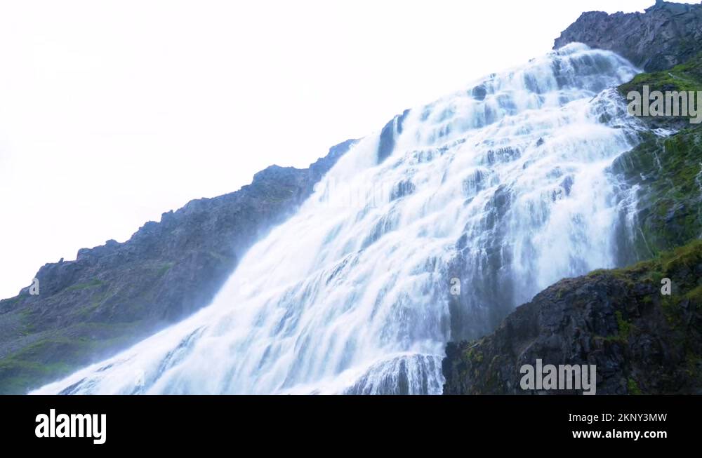 Dynjandi Waterfall - Water Cascading Down On Cliff At Fjallfoss In ...