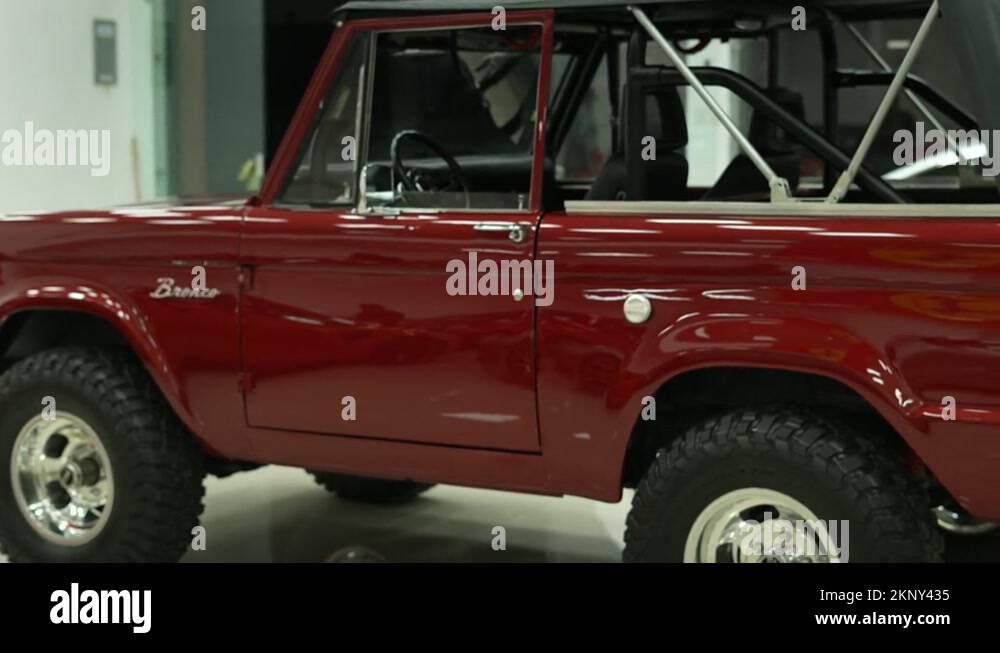front end and roof of classic ford bronco vintage red, old pick up ...