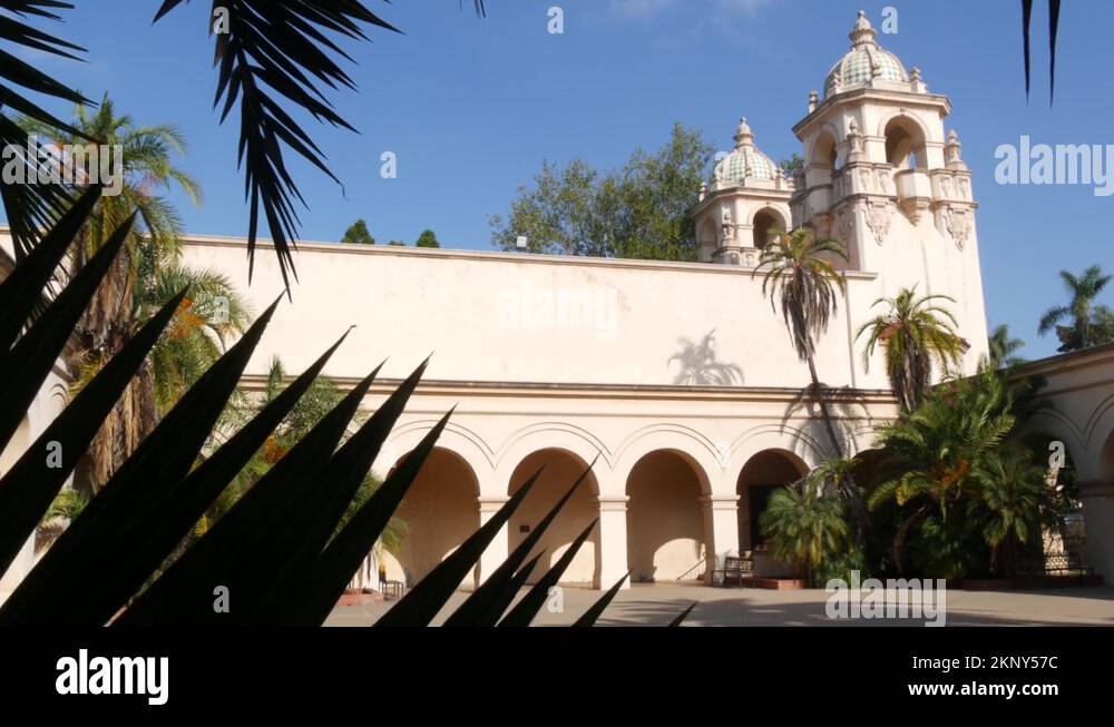Spanish colonial revival architecture, arches and columns, San Diego ...