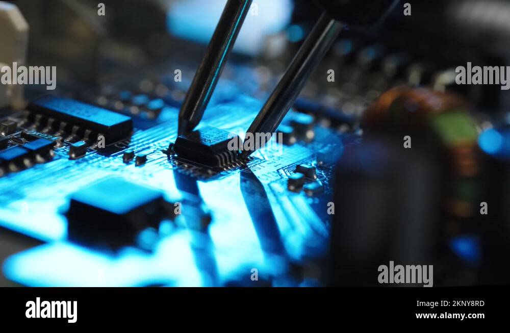 Using welding soldering iron on a chip during the manufacturing process ...