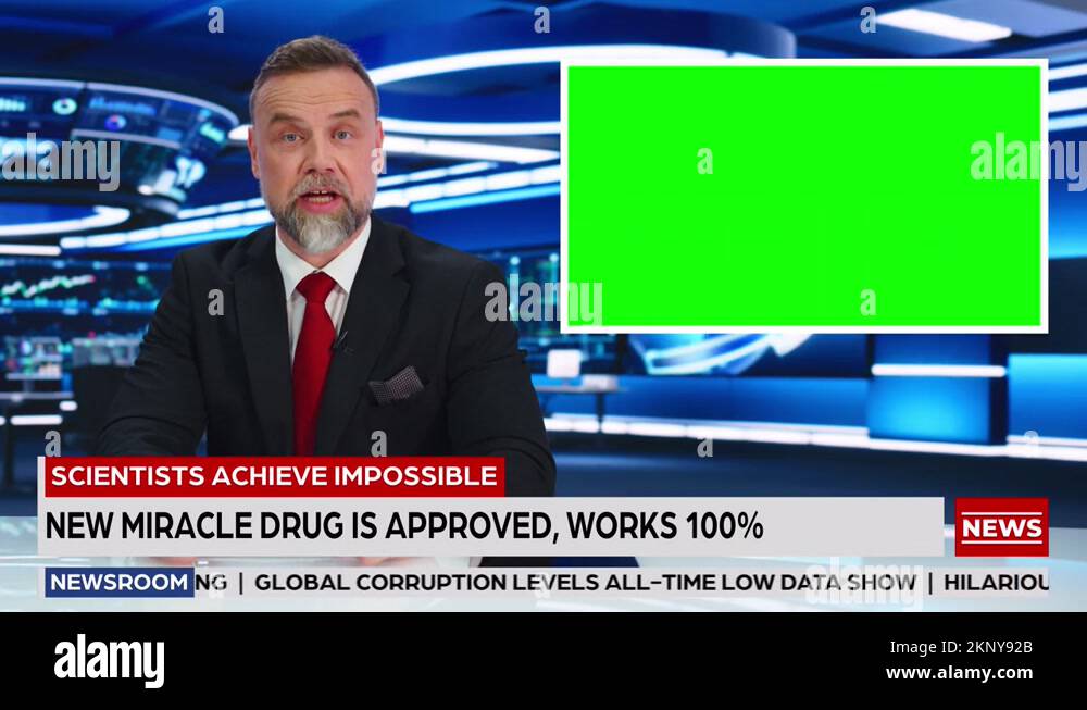 TV News Channel Presenter Talk Green Screen Stock Video Footage - Alamy