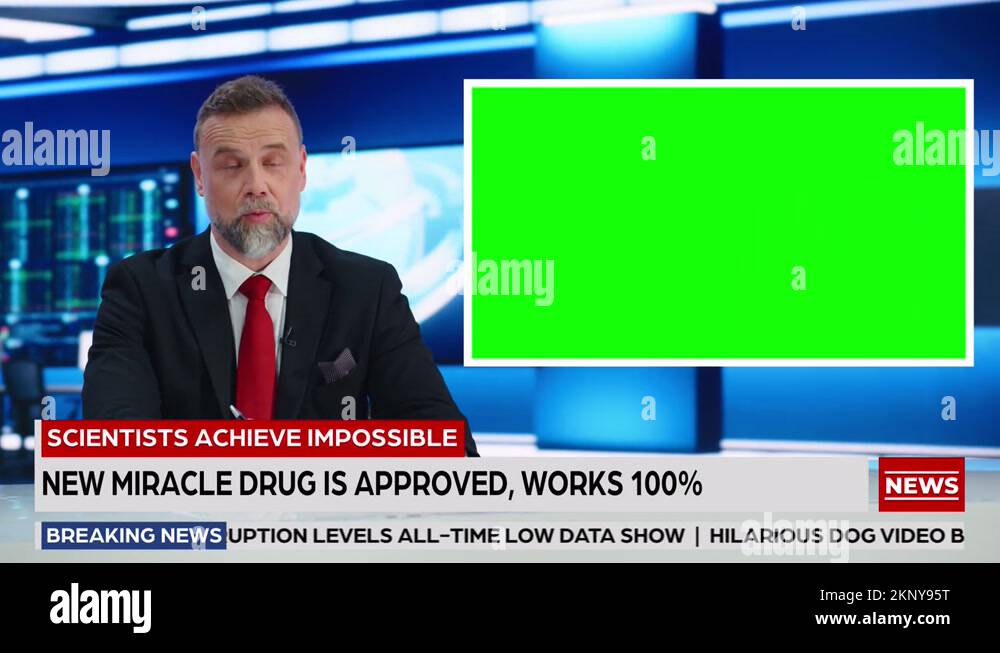TV News Channel Presenter Talk Green Screen Stock Video Footage - Alamy