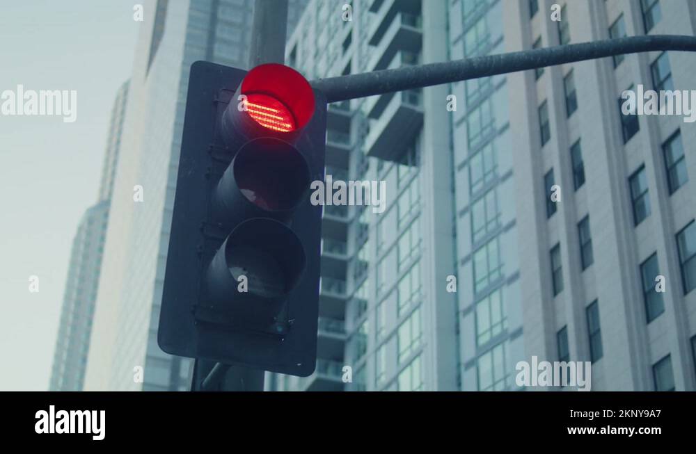 Traffic light change color on crossroad big city. Streetlight on road ...